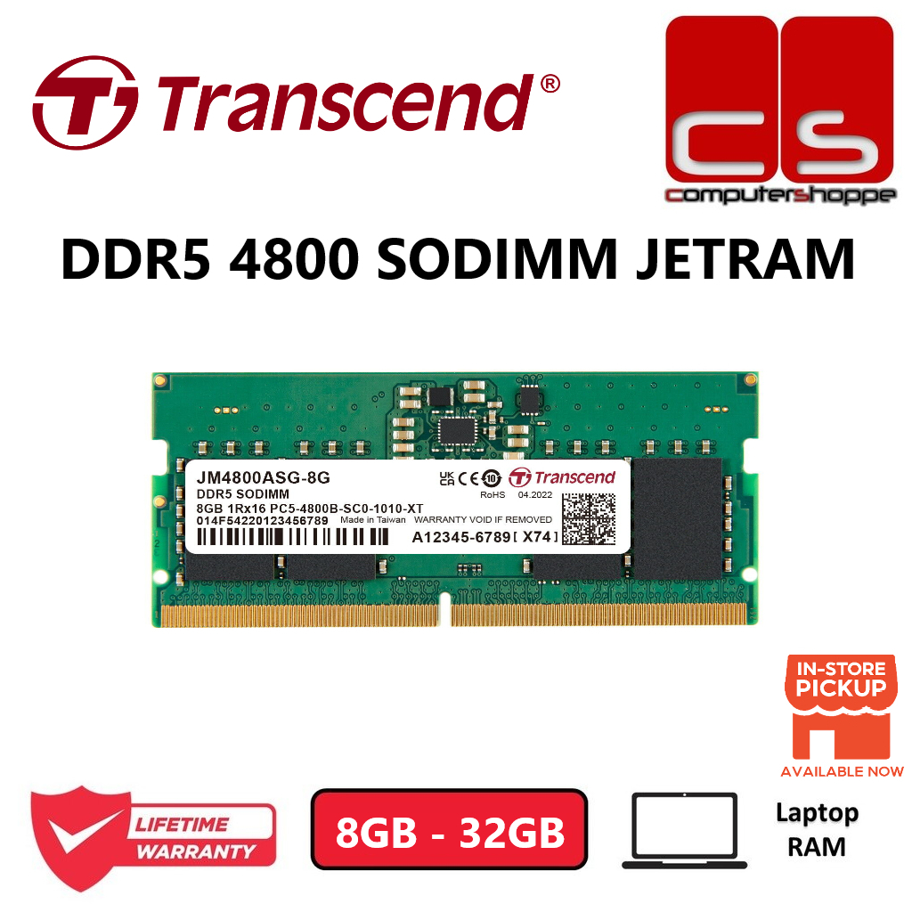 Transcend JetRam DDR5 4800 Sodimm Notebook Memory Ram - 8GB / 16GB ...