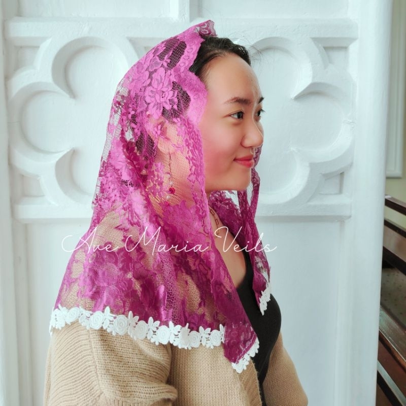 Magenta/ Purple Pink Chapel Veil/ Mantilla - Gaudate Sundays *LIMITED EDITION* (Holy Mass ...