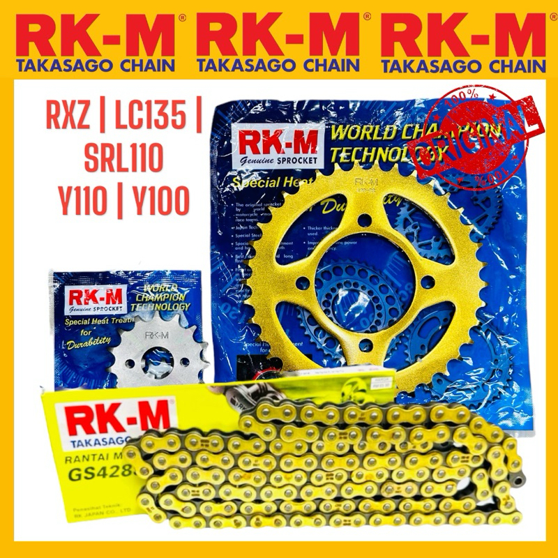 💯 ORIGINAL RKM SPROCKET SET LC135 Y100 RXZ SRLZ Y110 CHAIN RKM GOLD ...