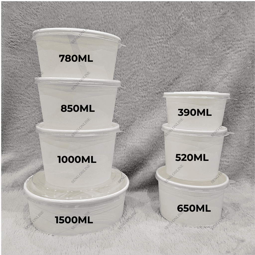 Big Tree Paper Bowl (White/Brown) WIth Lid or No Lid 50PCS, 390ML/650ML/780ML/850ML/1000ML ...