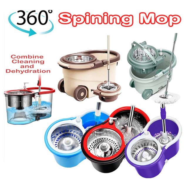 [Shopee Choice] Easy Spin Mop 360 + Stainless Steel Handle & Basket ...