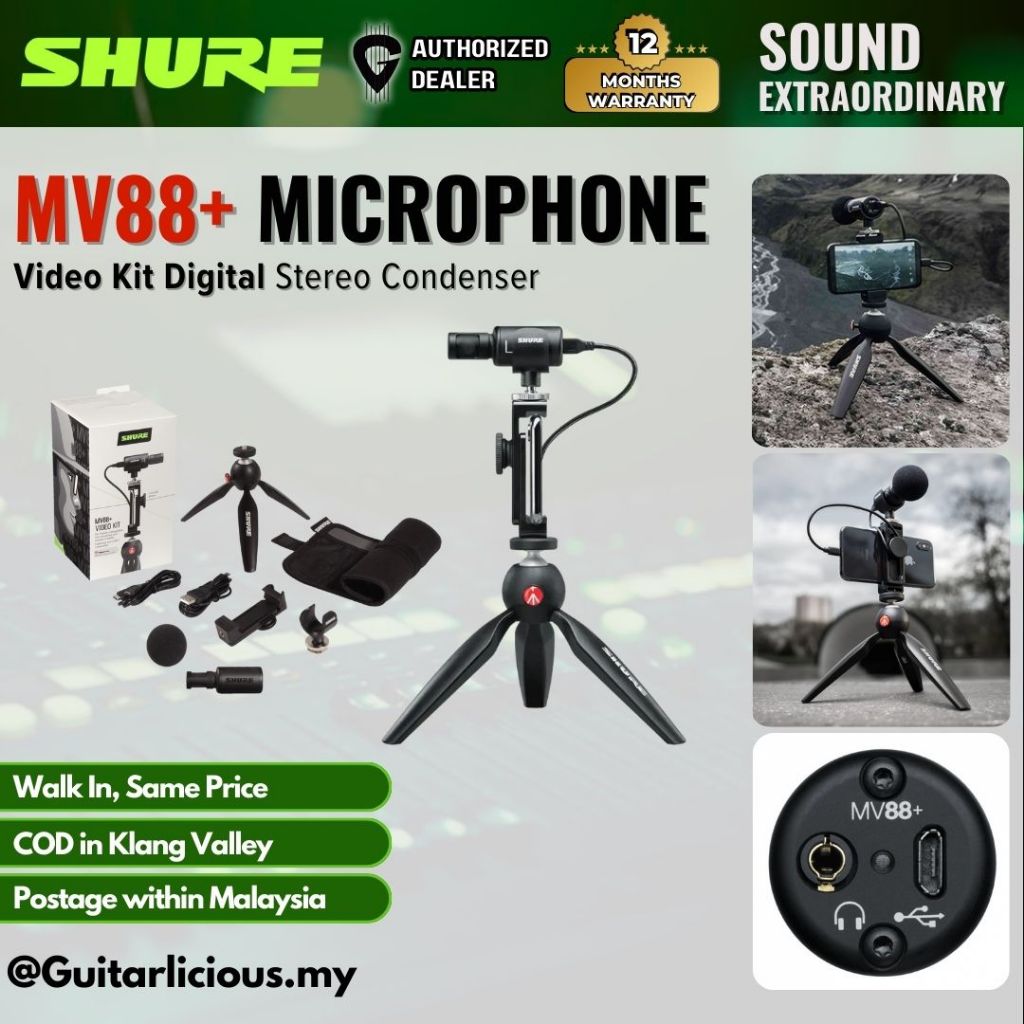 Shure MV88+ Video Kit Digital Stereo Condenser Microphone ( MV-88 / MV ...
