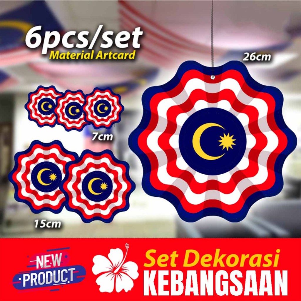 6pcs/Set Hiasan Bunga Merdeka Gantung 2side Tema Kebangsaan Sesuai ...