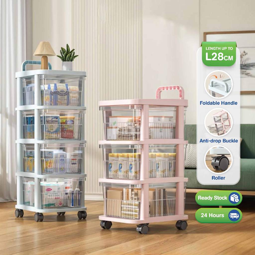 INHO L28cm (2-4 Layers) Multipurpose Trolley Moveable Toy Snack Drawer ...