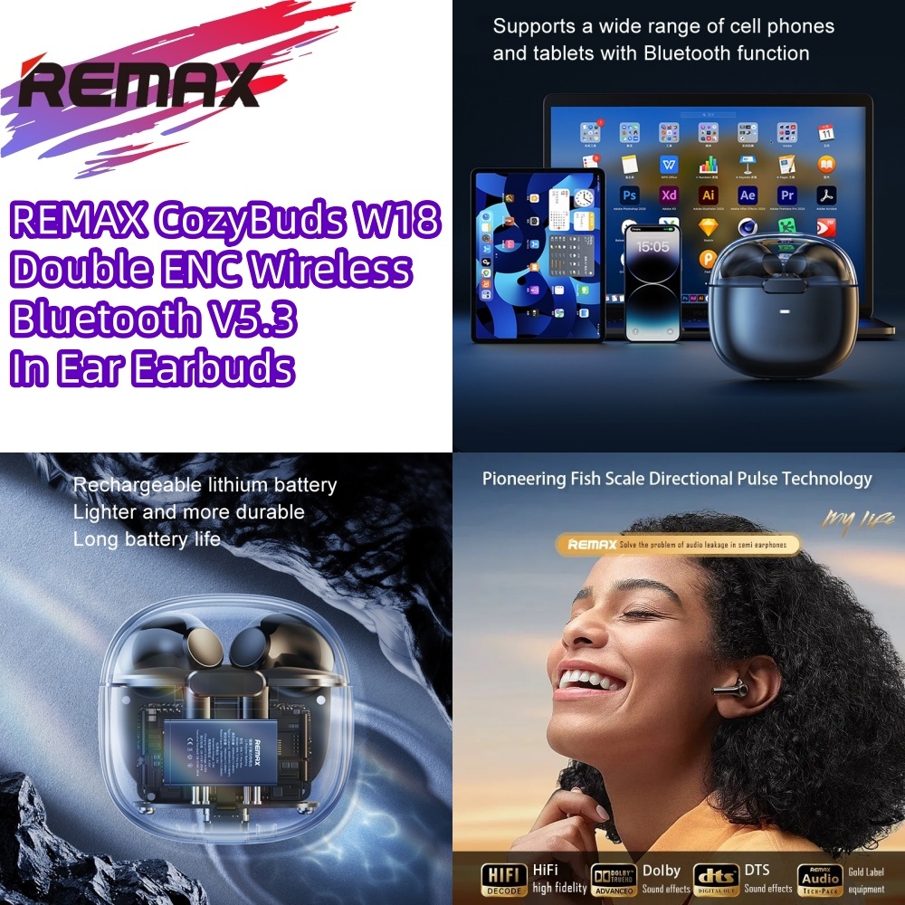 (NO COD) REMAX CozyBuds W18 Wireless Bluetooth V5.3 Earphone Double ENC ...
