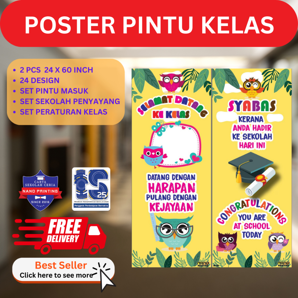 🏃1 DAYSHIP🏃 JIMAT! Poster Pintu Kelas Selamat Datang, Peraturan Kelas ...