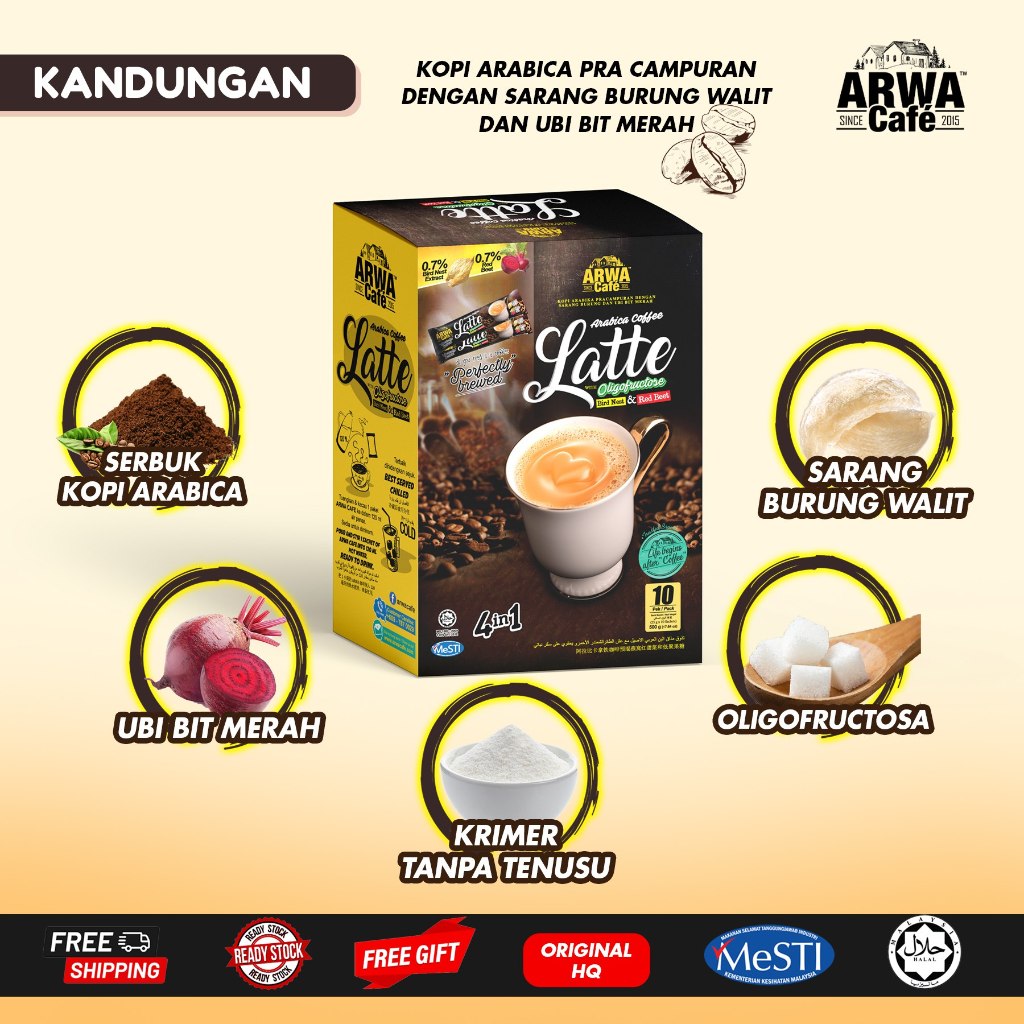 Arwa Cafe Latte Kopi PraCampuran Arabika Robusta | Shopee Malaysia