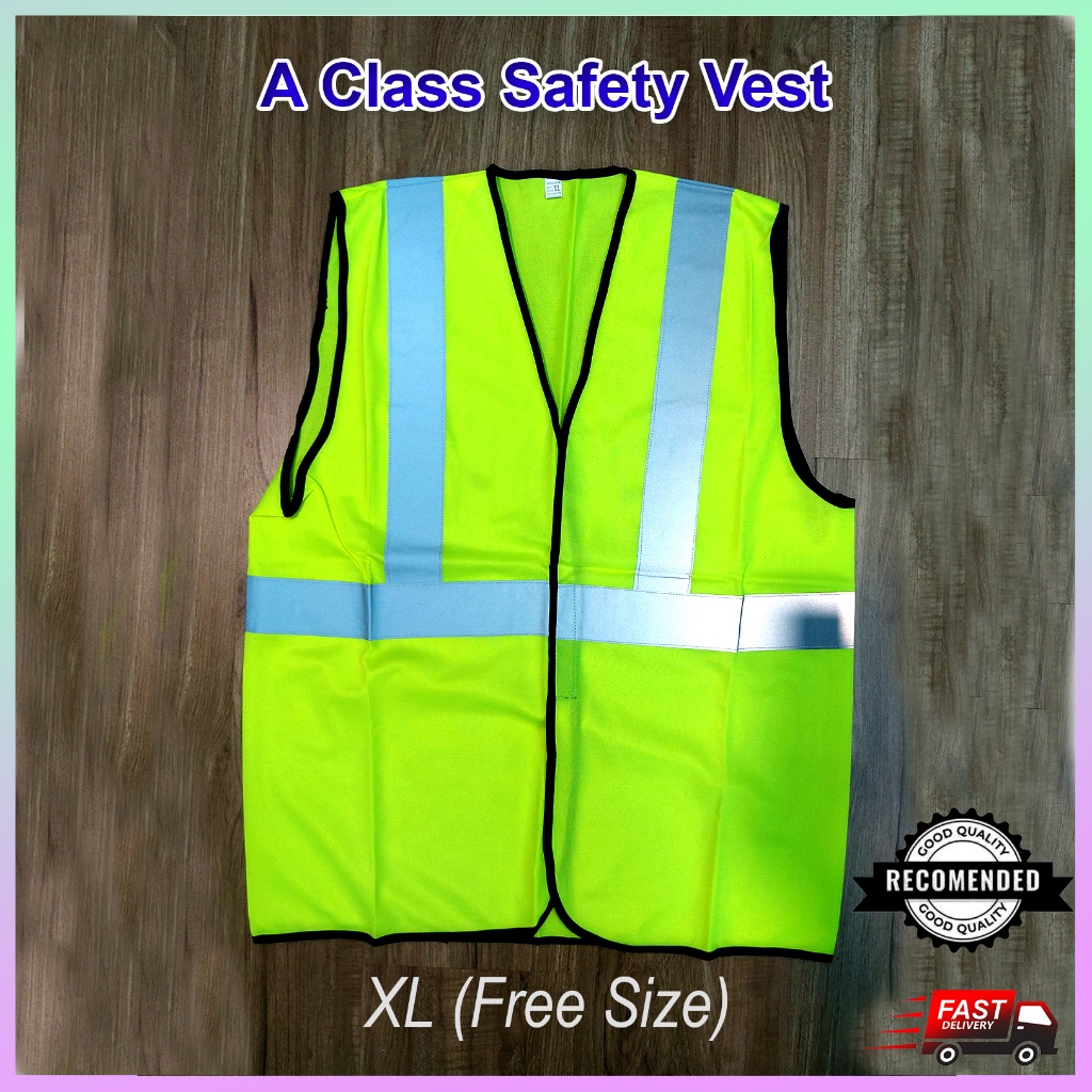 A Class Safety Vest Lime Green with Reflective Strip Magic Tape XL Free ...