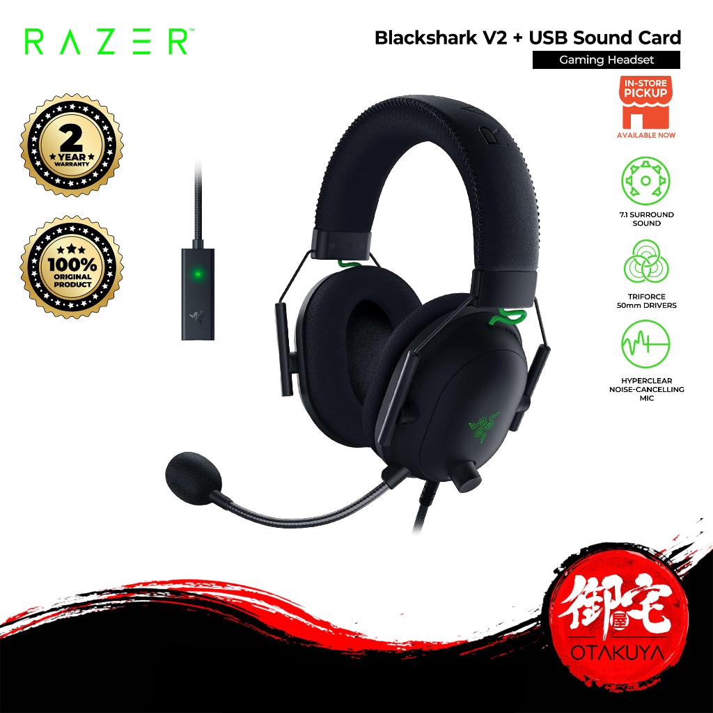 RAZER Blackshark V2 + USB Sound Card Gaming Headset THX 7.1 Spatial ...