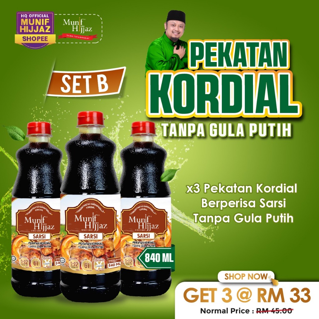 COMBO 3 BOTOL SARSI - KORDIAL TANPA GULA PUTIH MUNIF HIJJAZ - PROMOSI 3 ...