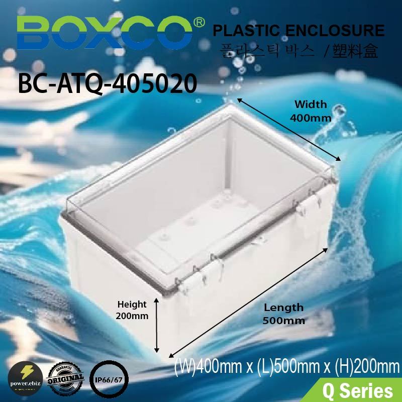 BOXCO BC-ATQ-405020 (400 x 500 x 200mm) IP67 ABS Transparent Cover Enclosure Box with Plastic ...