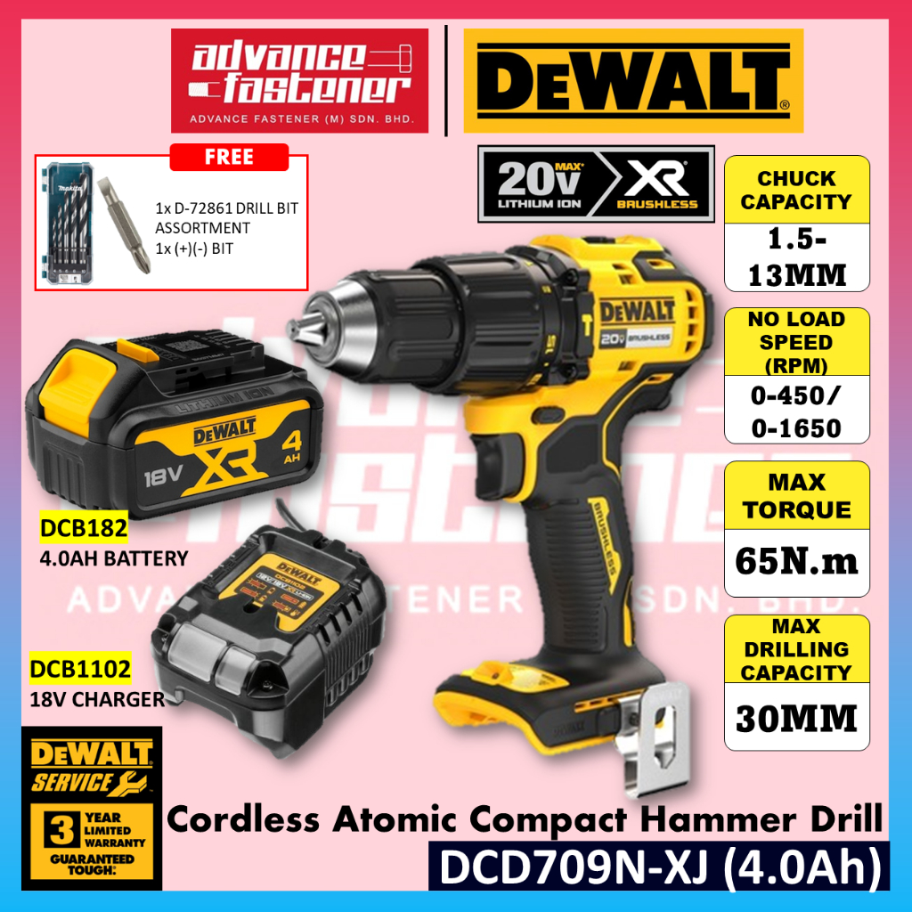 DeWalt DCD709N-XJ 20V Max XR Cordless Atomic Compact Hammer Drill ...