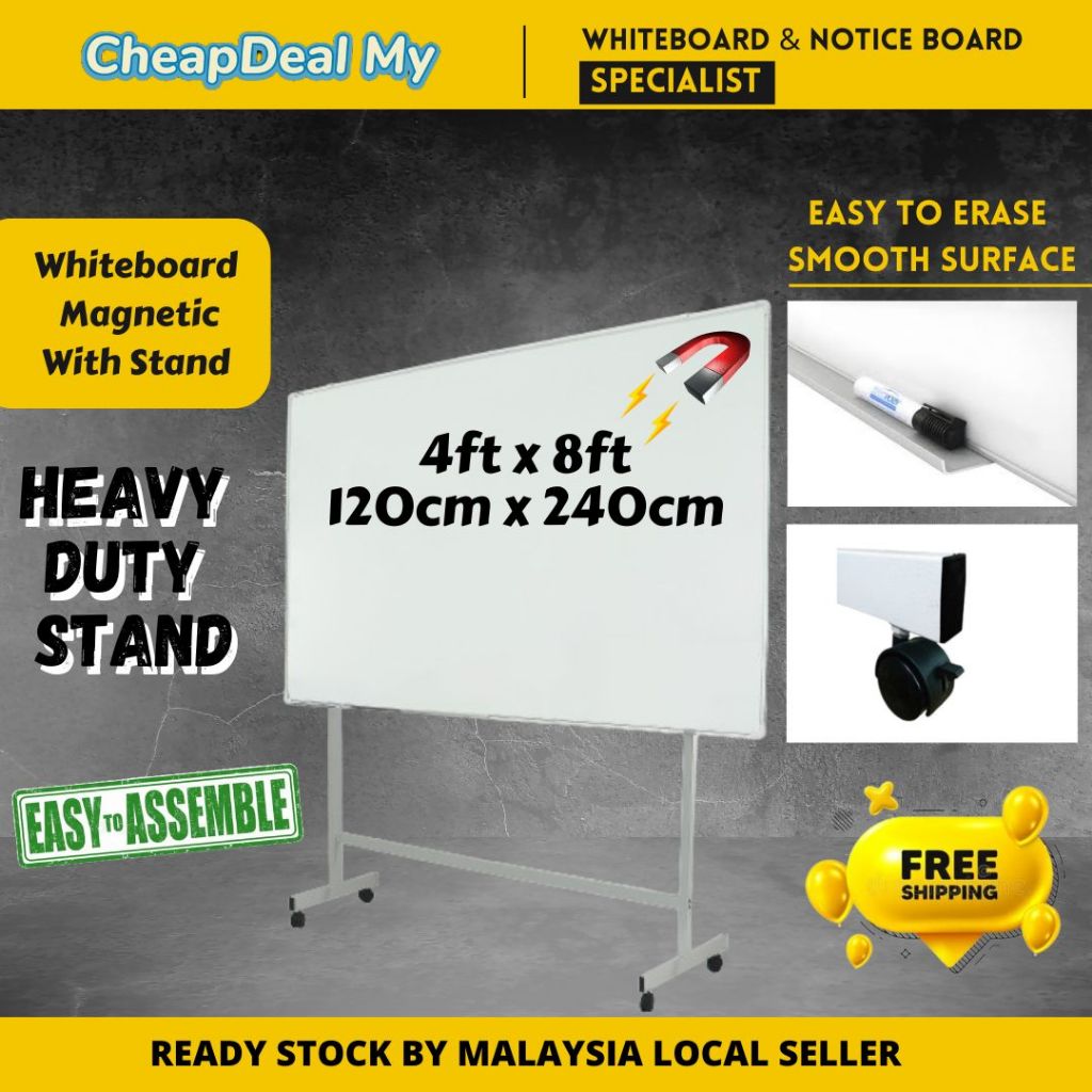 4kaki x 8kaki Papan Putih Magnetik dengan kaki beroda /Whiteboard ...