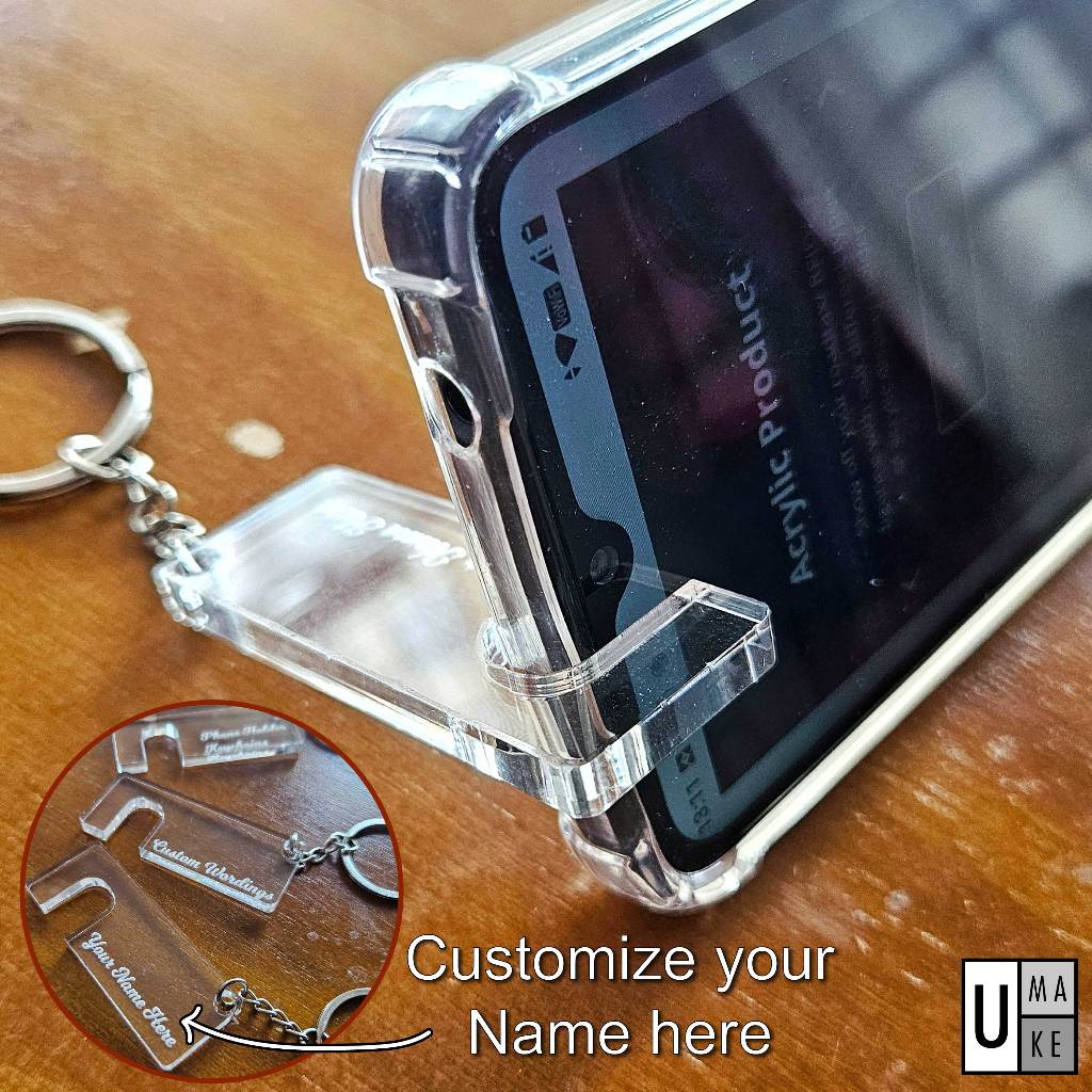 UMAKE Keychain + Phone Holder Transparent Acrylic Custom Made Nama ...