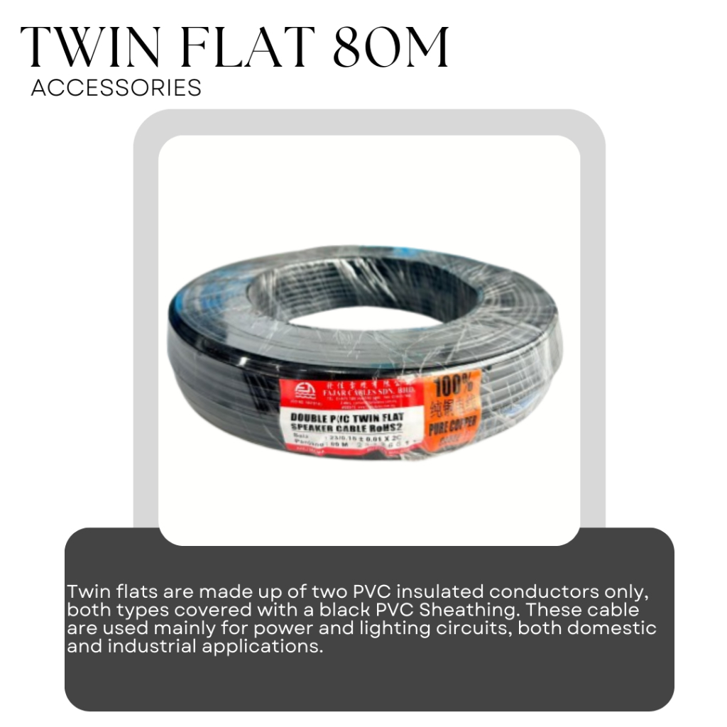 DAHUA CCTV PVC Twin Flat Power Cable Fajar Cable 23/0.15 x 2 Core ...