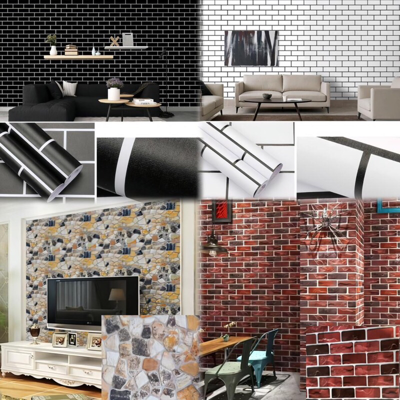 No.1 Stone/Batu bata Wallpaper sticker 45cm x 1000cm Tiles sticker 2D ...