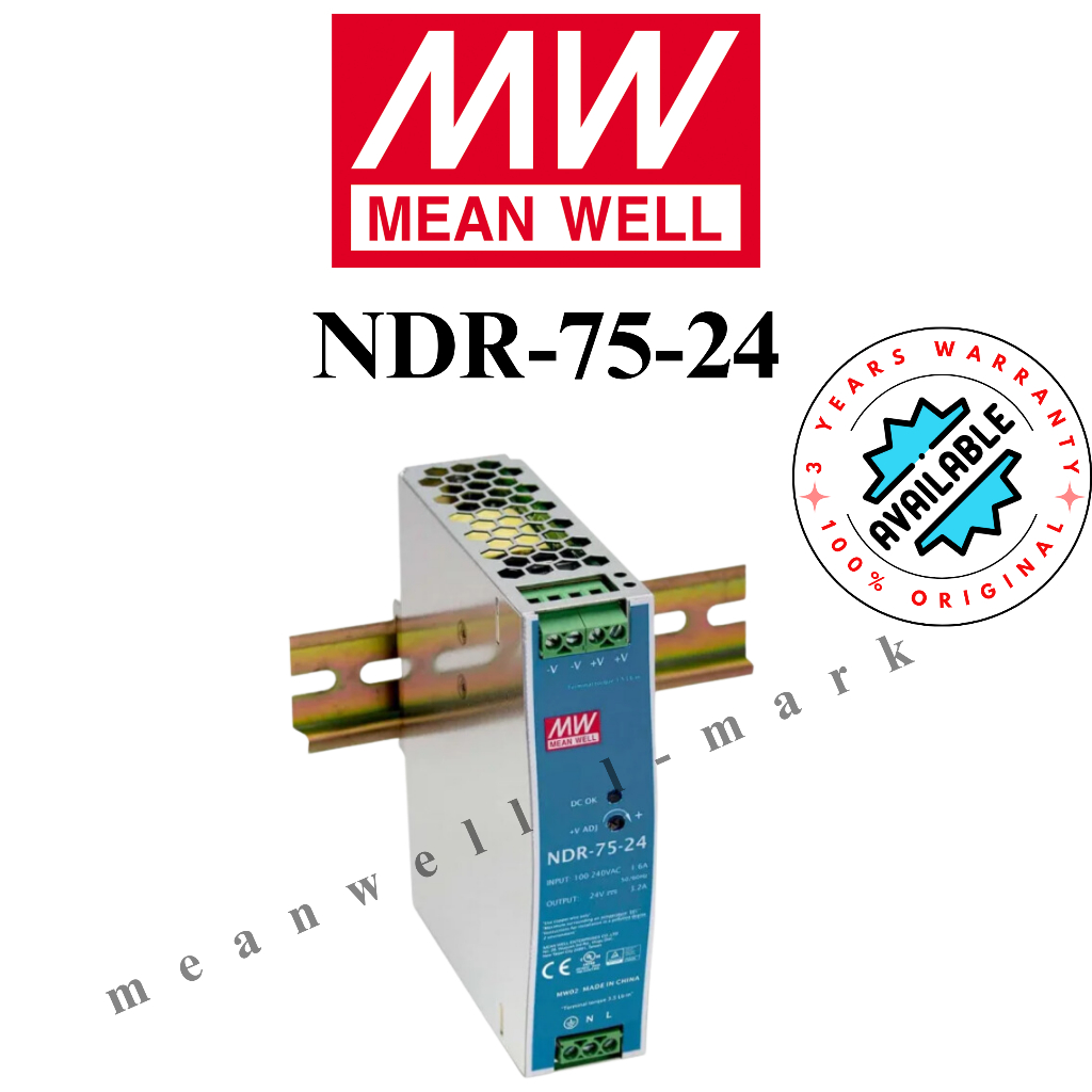 Mean Well NDR-75-24 75W 24V 3.2A MeanWell Single Output Industrial DIN RAIL Power Supply ~ 3 ...