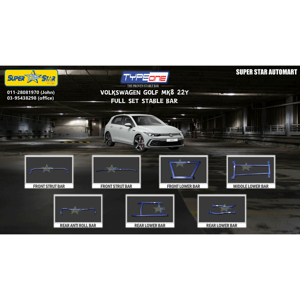 🔥MAT-BLUE COLOR 🔥 TYPE ONE STABLE BAR - VOLKSWAGEN GOLF GTI MK8 CDI ...