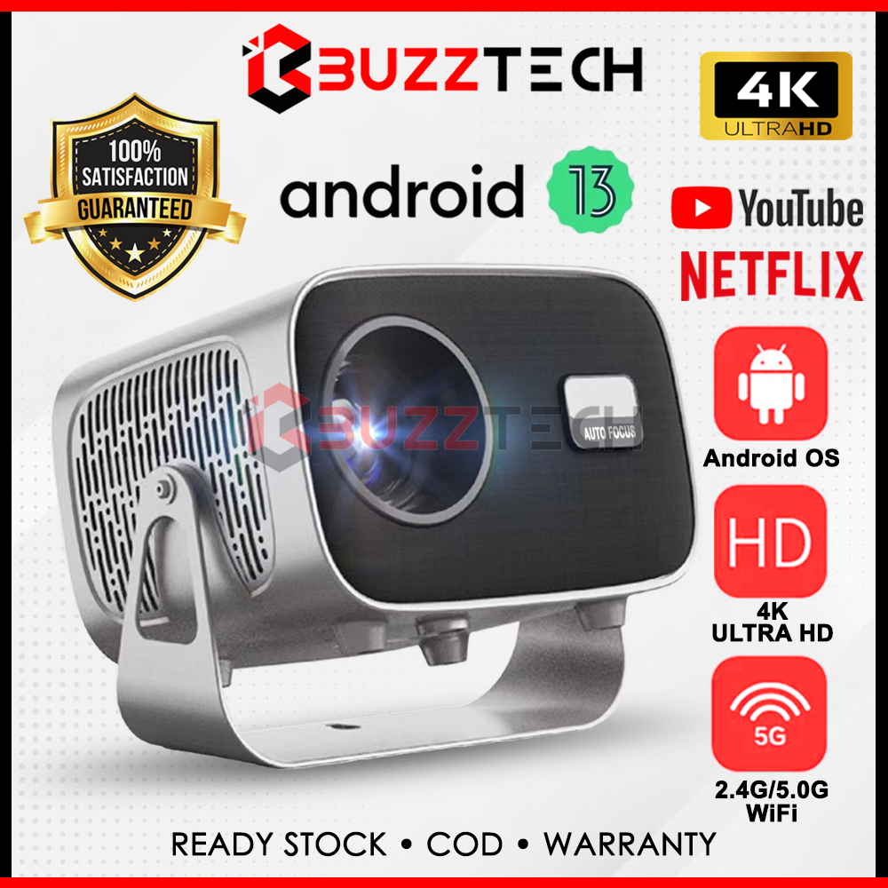 BuzzTech A2 Smart Android 13 Projector 4K ULTRA HD 5G WIFI Phone Projector Home Cinema Youtube ...