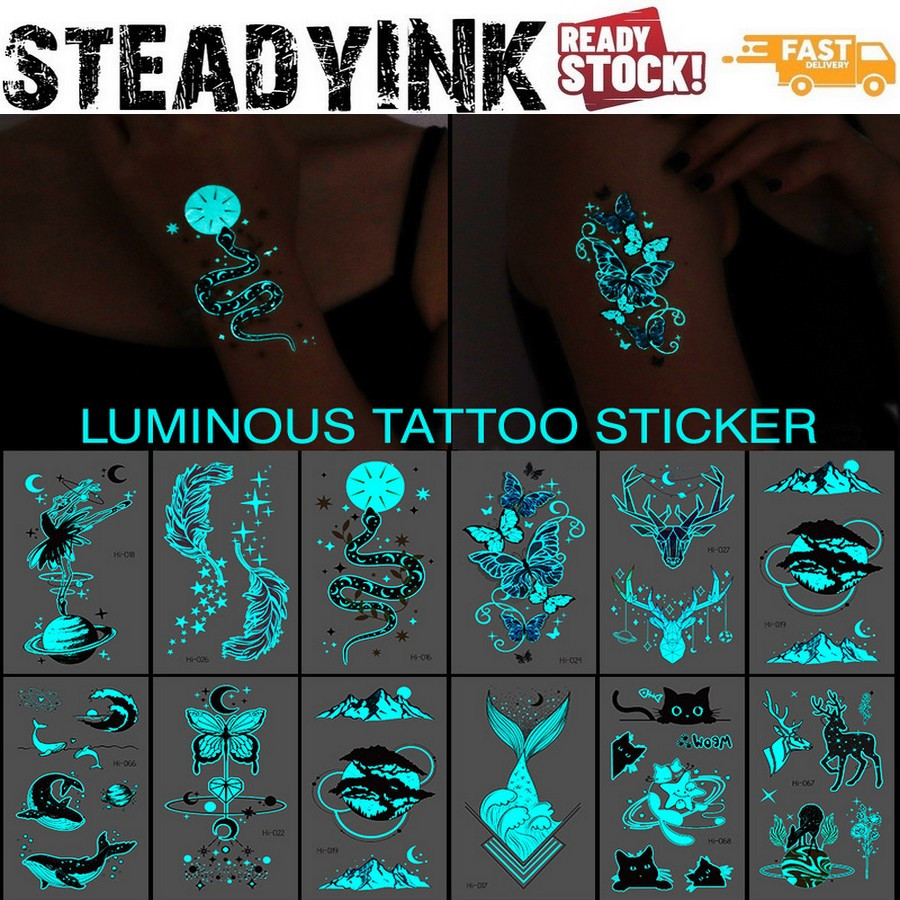 [𝚂𝚝𝚎𝚊𝚍𝚢𝙸𝙽𝙺] 12 Sheets Temporary Luminous Tattoo Sticker Waterproof ...