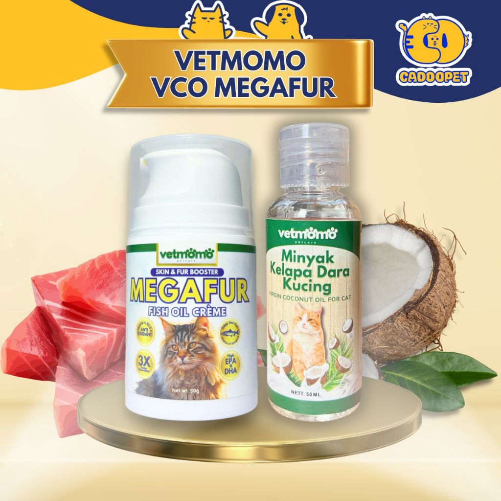 Vetmomo VCO MEGAFUR Combo Fur & Skin For Cat Care Fish Oil Creme Virgin Coconut Oil Minyak ...