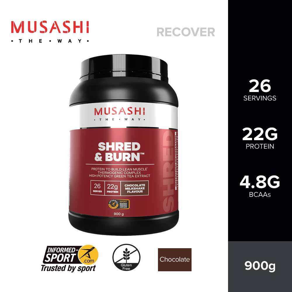 (Exp 11/25) MUSASHI Shred & Burn Protein Powder for Lean Muscle & Fat Burning - Chocolate (900g ...