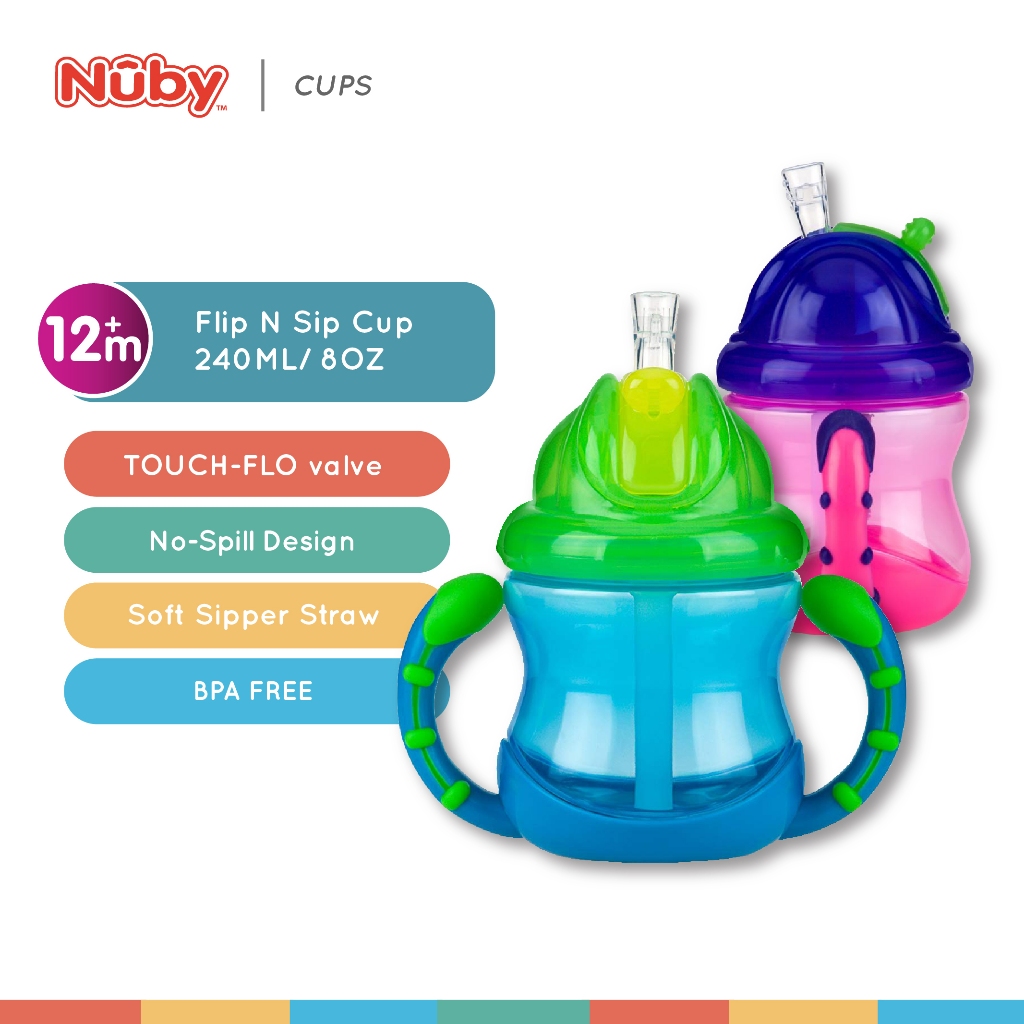 Nuby Flip N'Sip Cup Fat Straw 12 months+ (240ml) NB92166 | Shopee Malaysia