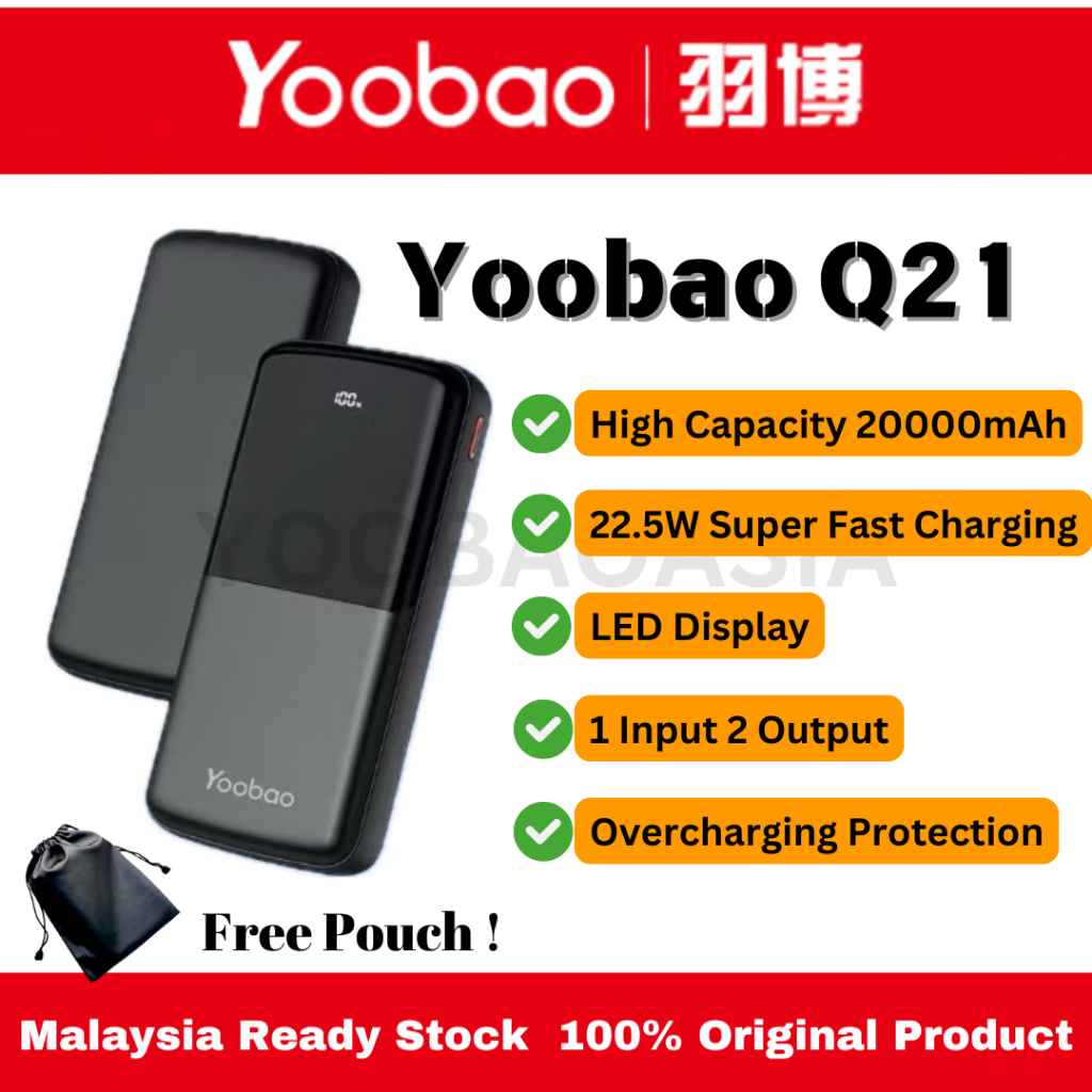 Yoobao Q21 20000mAh 22.5W Super Fast Charge Power Bank Support PD/SCP/FCP/QC3.0 with Dual Output ...