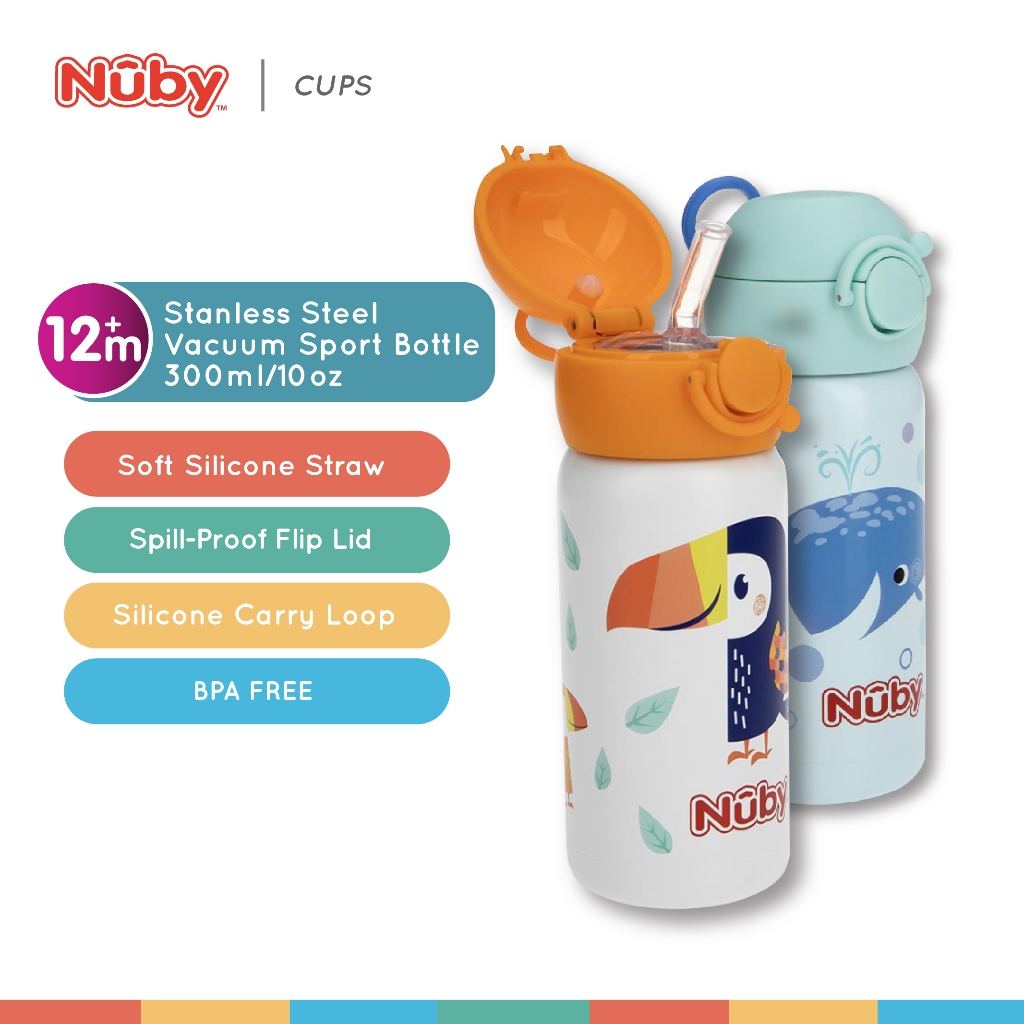 Nuby Printed Stainless Steel Vacuum Sport Bottle With Thin Straw (300ml) | Shopee Malaysia