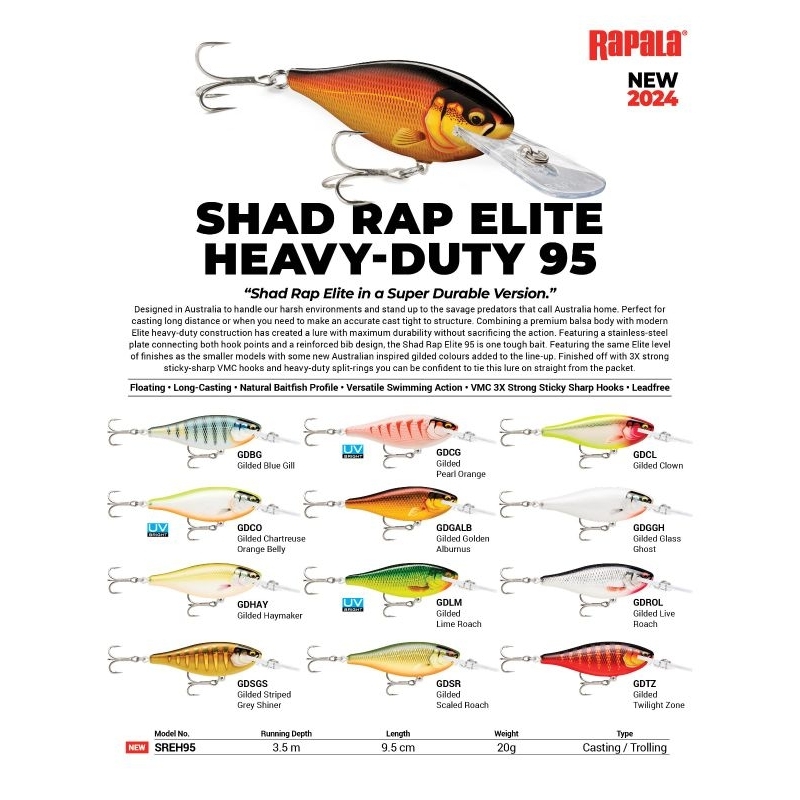 RAPALA SHAD RAP ELITE HEAVY DUTY 95 (NEW 2024) FISHING LURE | Shopee ...