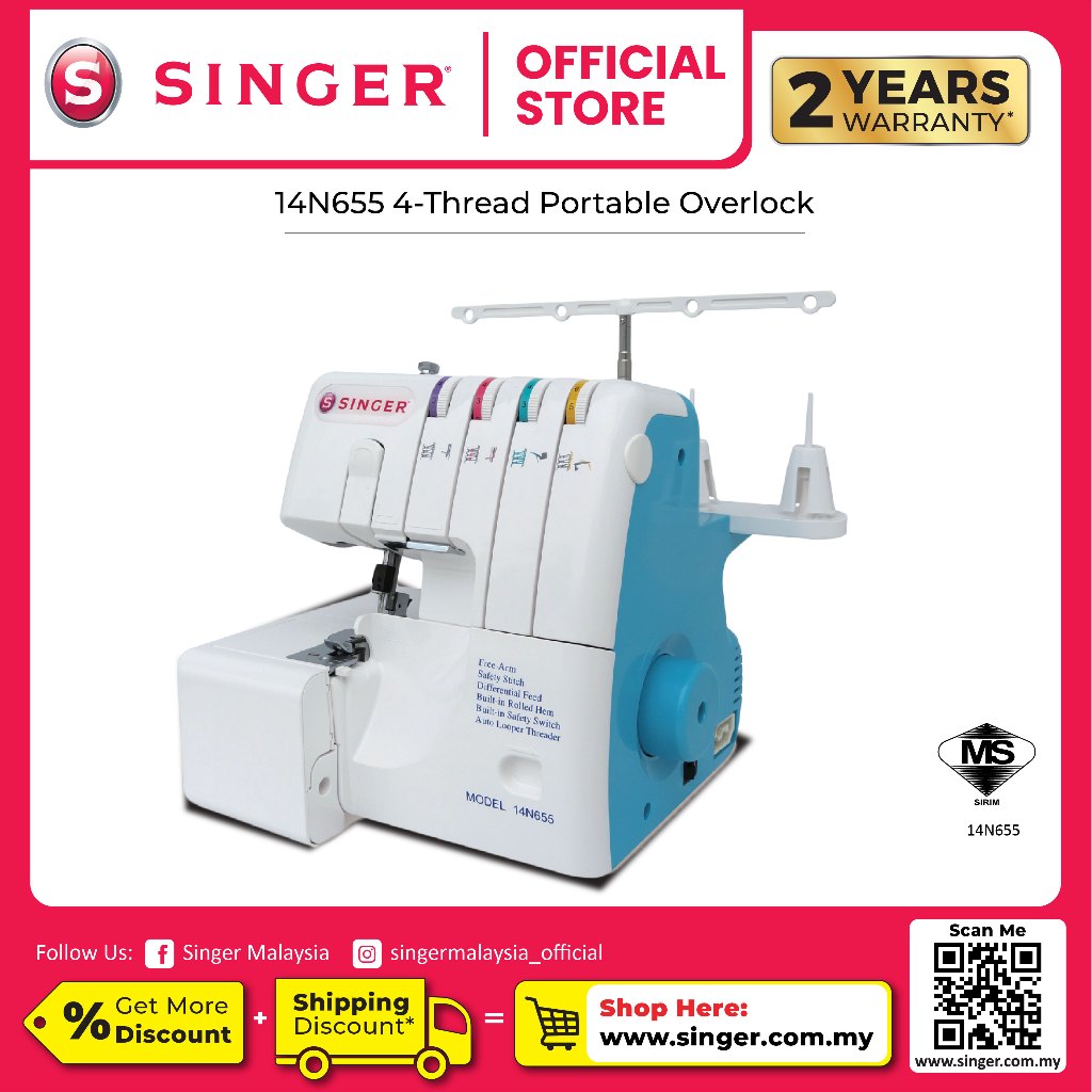 Singer 4-Thread Portable Overlock 14N655 Sewing machine | Shopee Malaysia