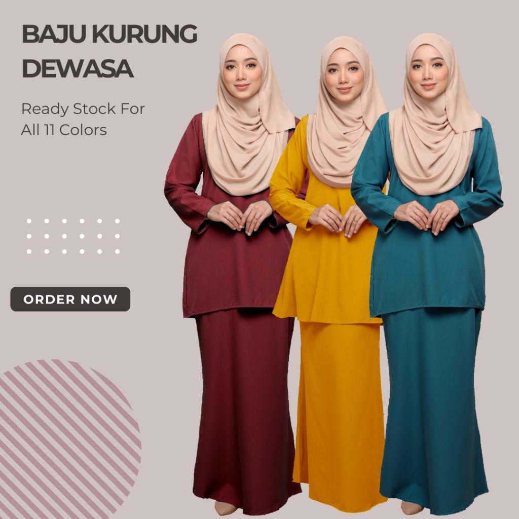BAJU KURUNG MODERN PLAIN MUSLIMAH FASHION HUB SIZE (S -3XL) SOFT COMO ...