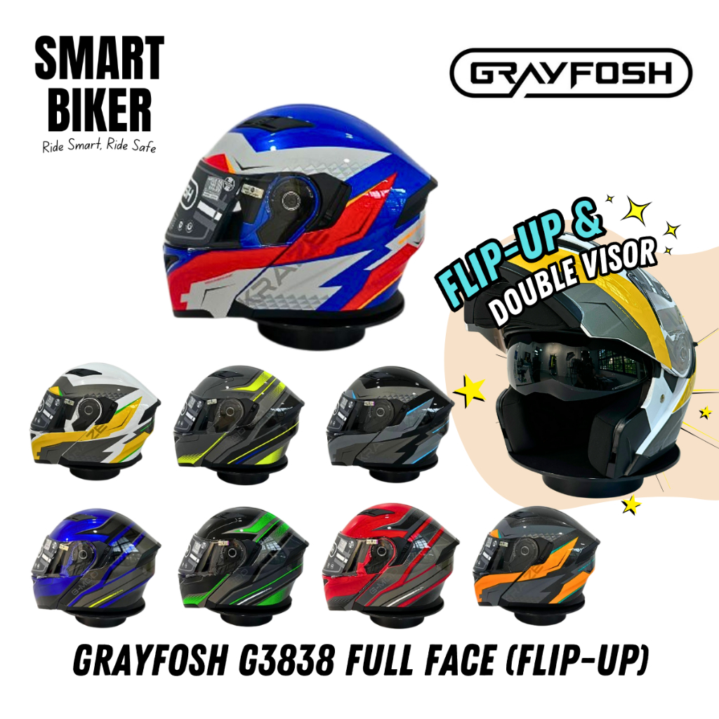 Grayfosh Full Face Flip-up Helmet Double Visor Flip Up SIRIM Approved ...
