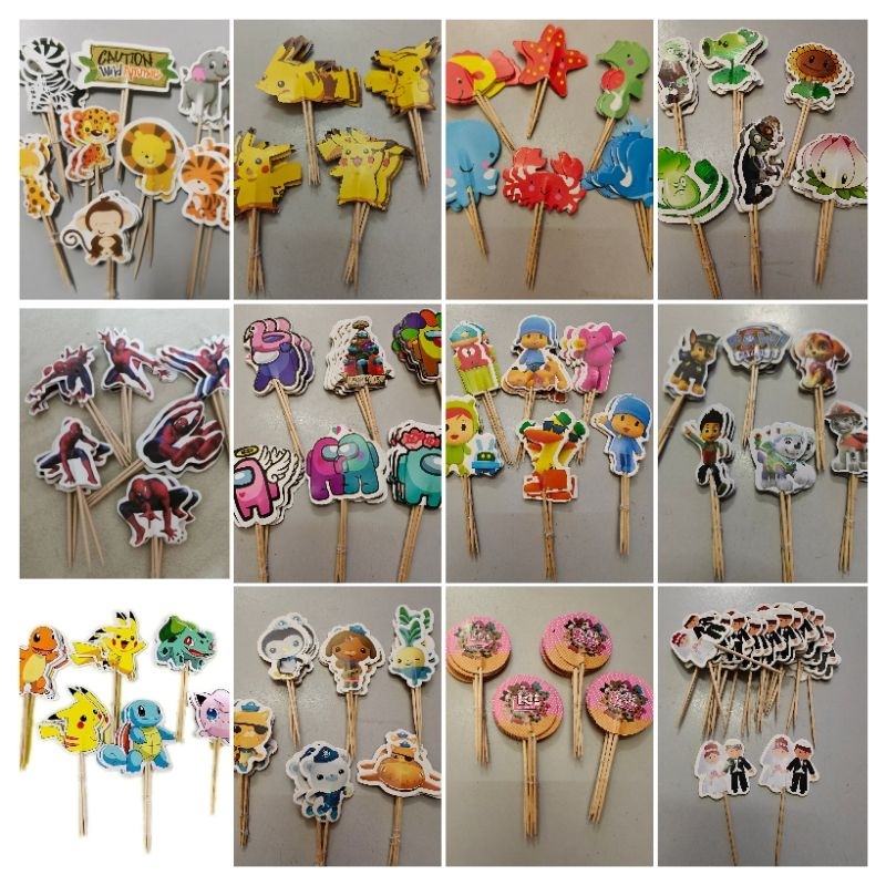 toothpick cupcake topper +/-24pcs spiderman zoo pikachu pokemon zombie ...