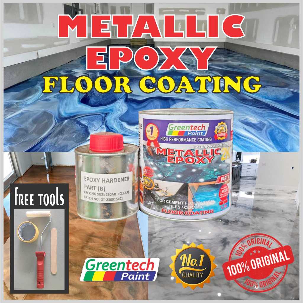 OFFER ( 5L ) GREENTECH METALLIC EPOXY FLOOR PAINT COATING Tiles & Floor Paint MATALIC EPOXY ...