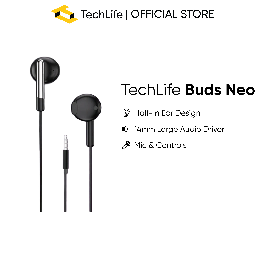 Techlife Buds Neo Large Audio Driver/Half Ear Design/Mic & control ...