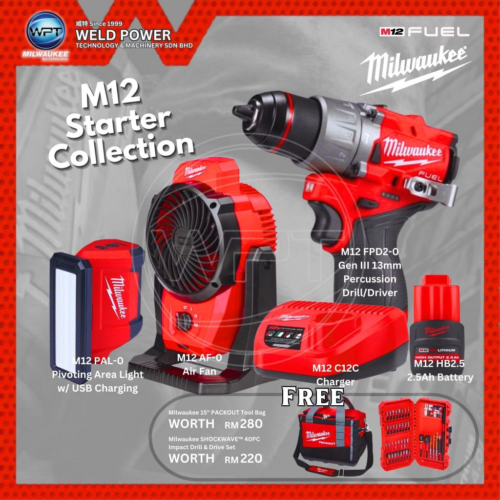 Milwaukee M12 Starter Collection M12 FPD2, M12 AF, M12 PAL, M12 HB25 ...