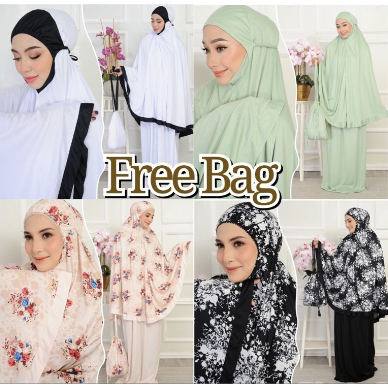 Telekung corak bunga flower telekung plain ( Free Beg ) | Shopee Malaysia