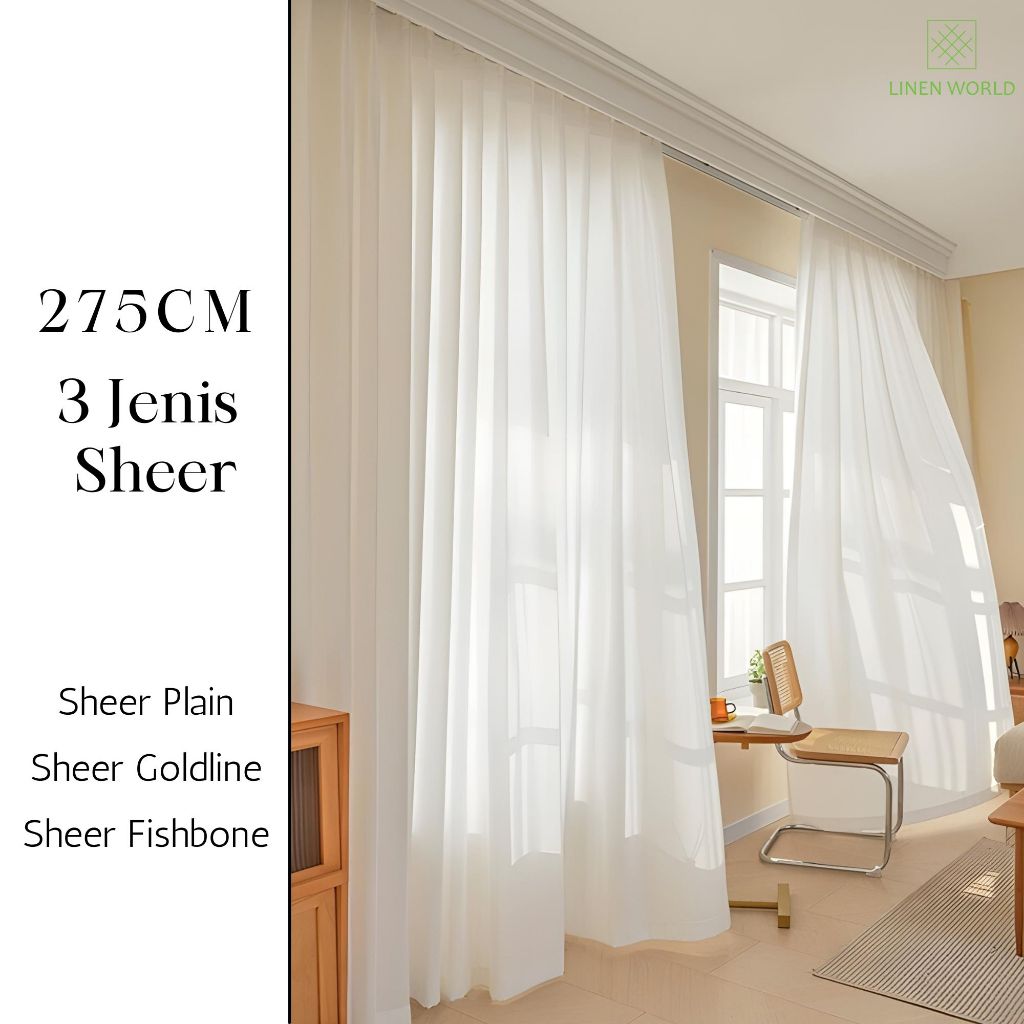 Langsir Sheer Curtain Tinggi ( 9 kaki ; 275cm ) Day Curtain Langsir Siang, Tingkap / Sliding ...