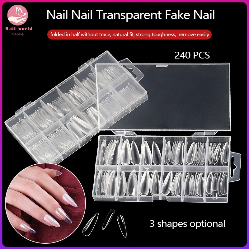 Nail.world Nail Forms Fake Nails Mold 240pcs Transparent Resuable For ...