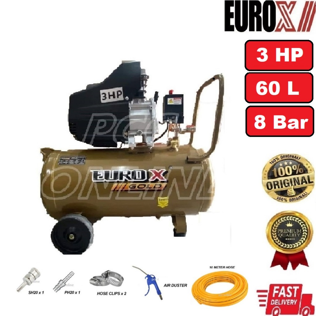 EUROX GOLD EAW-3060G Air Compressor|Compressor Angin 3HP 60L 8BAR | Shopee Malaysia