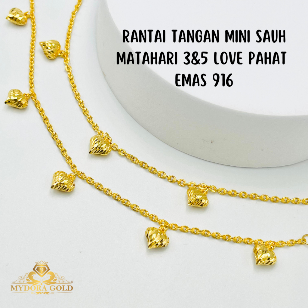 MYDORA Rantai Tangan Mini Sauh Matahari Gantung 3&5 Love Pahat | Emas ...