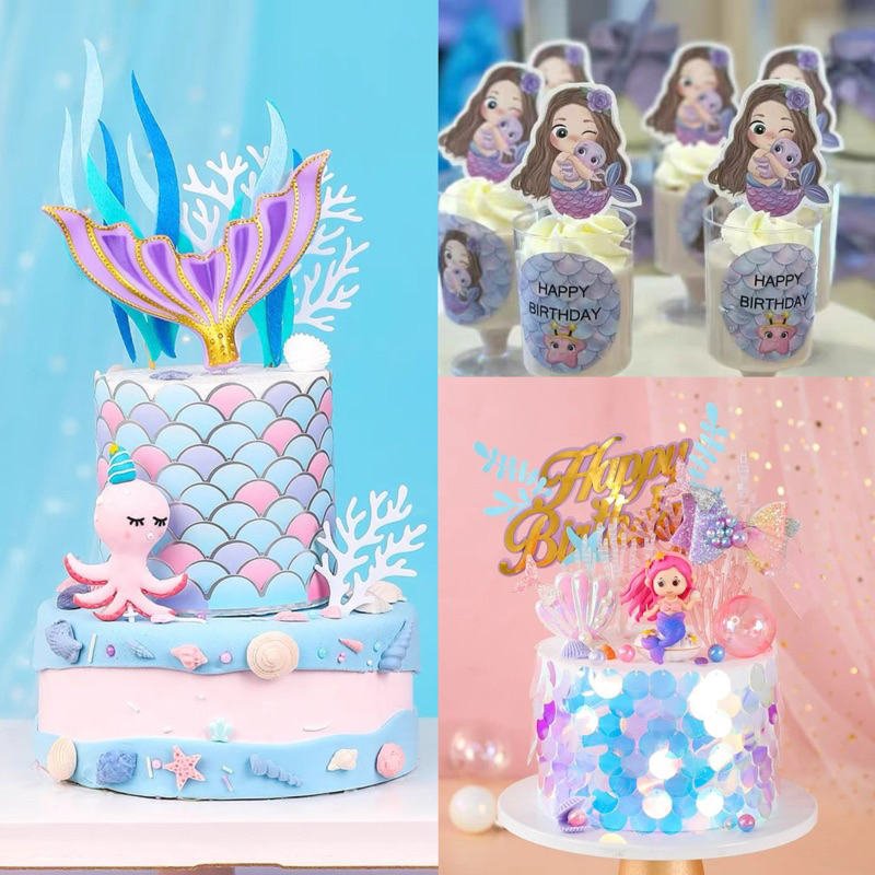 IMOCHI 美人鱼/鳞片围边 纸卡蛋糕插件 mermaid fish scales cake topper decoration ...