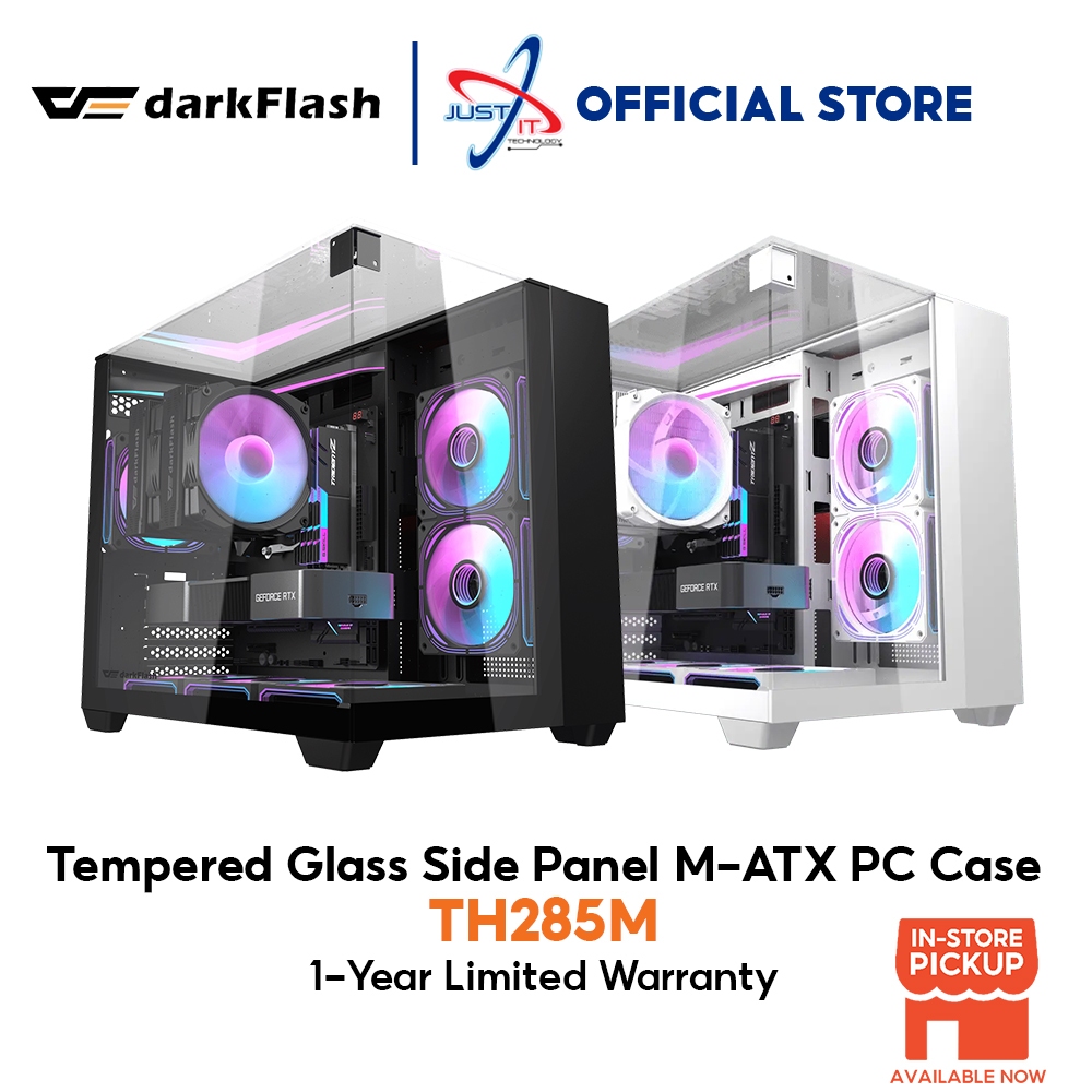 Darkflash Tempered Glass Side Panel M-ATX PC Case - Black/White TH285M ...