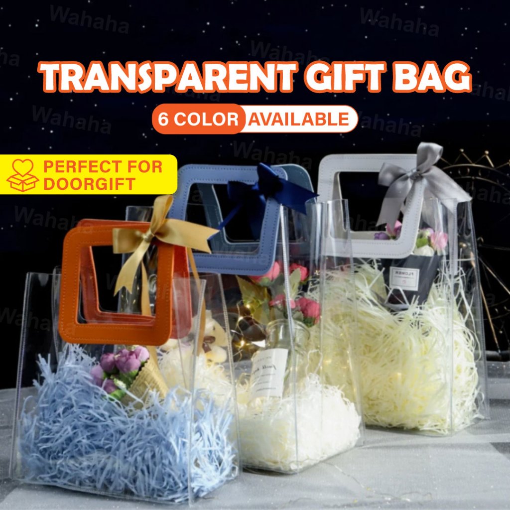 1PC PVC Handle Tote Bag Double Layer Transparent Handbag Packaging Bag ...
