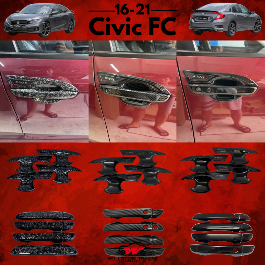 Honda Civic FC 2016-2021 Forged Carbon Trim&Glossy Black Door Handle ...