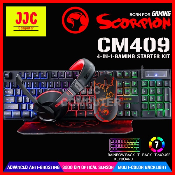 Marvo Scorpion CM409 RGB 4-in-1 GAMING Combo Set (MOUSE,MOUSE PAD ...