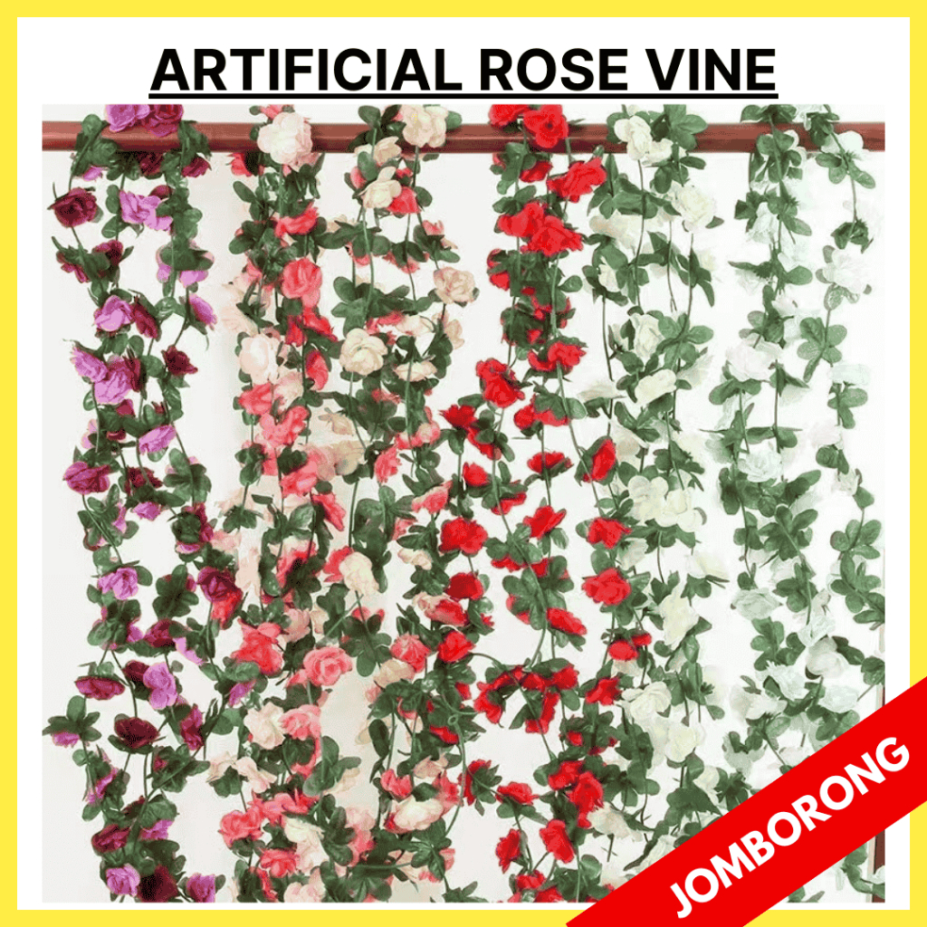 (2.45M) ROSE VINE Silk Artificial Rose Hanging Flower Decorative Ivy ...