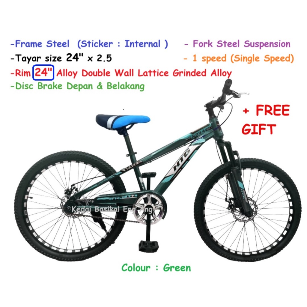 FREE GIFT HTG Mountain Bike 24" single speed sesuai untuk budak dan ...