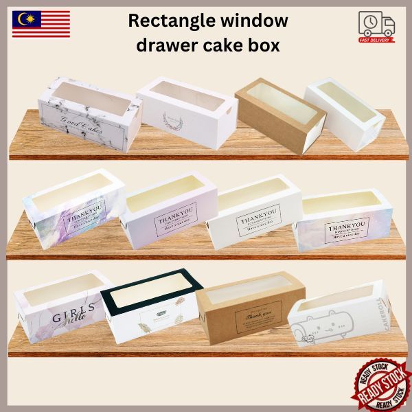 📣READY STOCK📣 5pcs//Rectangle window drawer cake box dessert box pastry ...